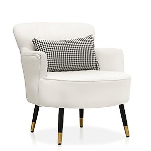 MoNiBloom Accent Chair Modern Armchair Single Sofa Chair with Lumbar Pillow, Mid Century Modern Comfortable Leatheraire Reading Chair for Living Room Bedroom, Metal Legs Back Club Arm Chair, White