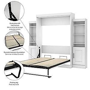 Bestar Queen Murphy Bed with Storage Cabinets, 107-inch Wall Bed for Multipurpose Guest Room