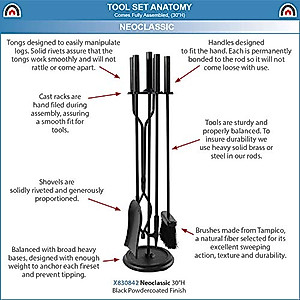 Minuteman International Neoclassic 5-piece Fireplace Tool Set, Black, Round Base
