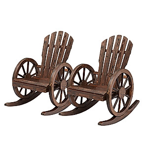 FURNDOOR Wood Rocking Chair Set of 2 - Outside Wagon Rocking Chair 2 PCS, Rustic Front Porch Chairs Single for Patio, Country, Yard