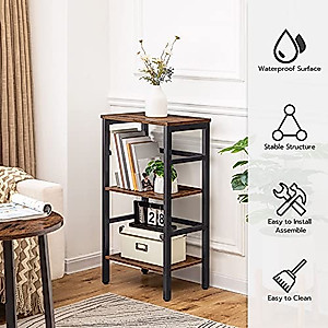HOOBRO 3 Tier Bookshelf, Record Storage Rack with Side Fence, Wooden Free-Standing Shelf Units, Narrow Display Shelf for Living Room, Bedroom,Classroom, Rustic Brown BF80CJ01