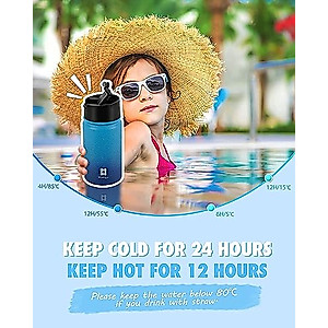 HUMIGO Water Bottle with Straw, 12oz Insulated Water Bottle, Water Bottle for Kids with Double Walled Vacuum Insulated, Stainless Steel Water Bottles, BPA Free 1033-350 (Gradation Blue)