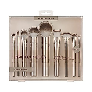 Real Techniques Au Naturale Makeup Brush Kit, For Foundation, Powder, Eyeshadow, Blush, Bronzer, & Concealer, Premium Quality Face Brushes, 9 Piece Set