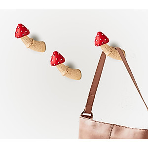 dgudgu Mushroom Wall Hooks 5 Pack Decorative Coat Hooks Wall Mounted Red Hat Hooks Heavy Duty Entryway Decor Wall Hangers for Hanging Towels, Clothes, Bags