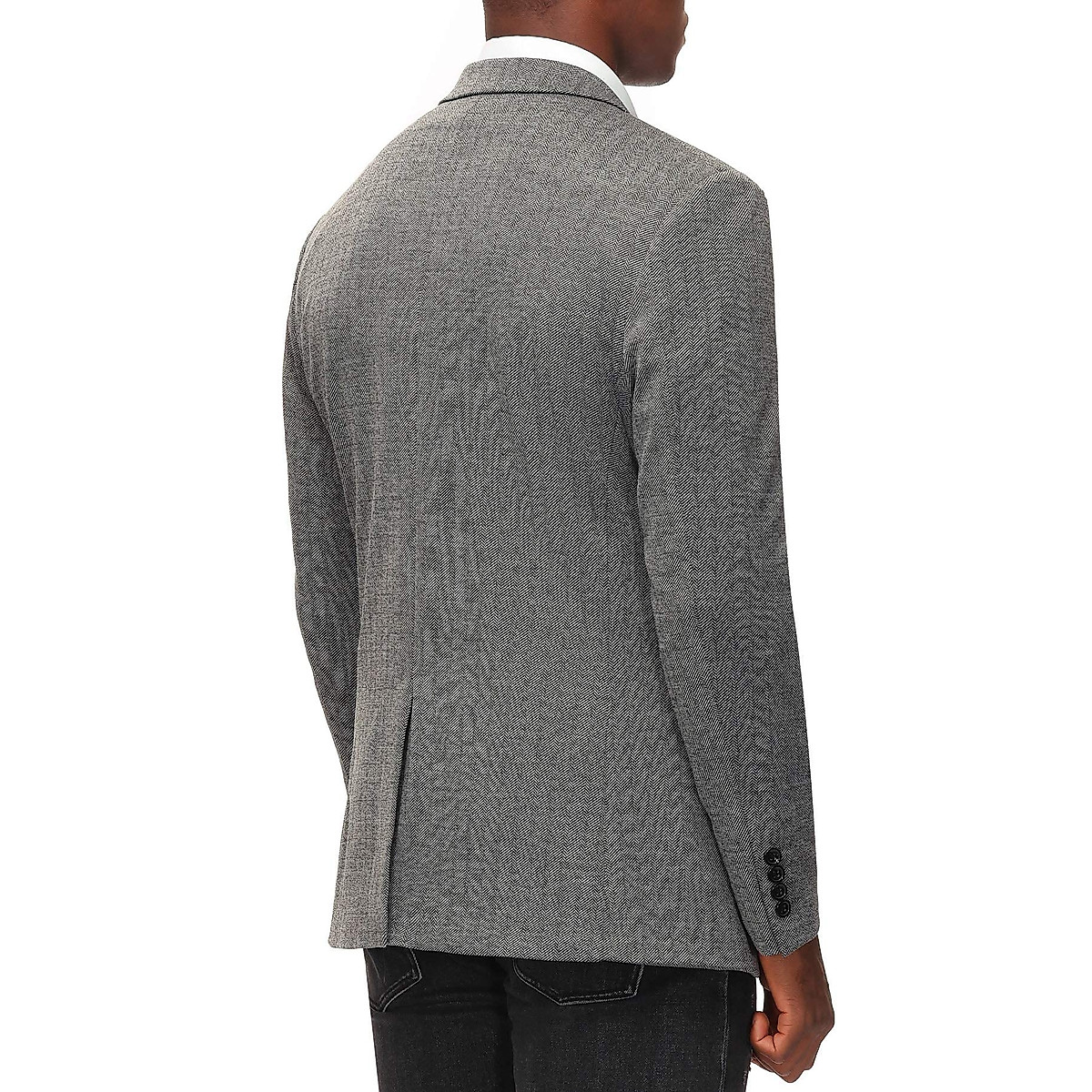 Men's Casual Blazer Slim Fit 2 Button Herringbone Suit Jackets Lightweight Knit Sport Coat Black XL