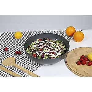 Webbylee Large Salad Serving Bowls with Tongs, Mixing Bowl with Servers with Nature Bamboo Lid Spoon and Fork for Salads, Fruits and Vegetables, Dishwasher Safe, BPA free (Dark grey)