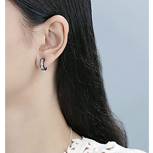 Dazzlingrock Collection 0.12 Carat (ctw) White Diamond Dual Row Unisex Hoop Earrings in Black Plated 925 Sterling Silver