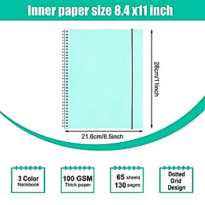 EOOUT 3 Pack Dotted Spiral Notebook, 8.5" x 11", A4 Journal for Women, Back to School, Thick Plastic Cover, 100gsm, for School, Office, Artist Writing/Drawing (Candy Colors)