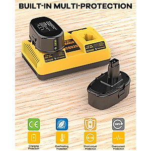 AYTXTG 2Pack 6.5Ah Lithium Battery Replace for Dewalt 18V XRP Ni-Cad Battery DC9096 DC9098 DC9099 DE9039 DE9095 + 2 Port DC9320 Fast Dual Charger for Dewalt 7.2V-18V XRP NI-CD NI-MH Battery