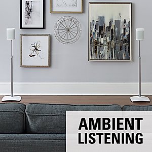Sanus Adjustable Height Wireless Speaker Stands Designed for SONOS ONE, ONE SL, Play:1, and Play:3 - Tool-Free Height Adjust Up to 16" with Built in Cable Management - Single White…