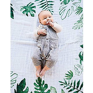 Little Unicorn Keepsake Monthly Milestone Photo Blanket – 47” x 46” – Milestone Cards Included - 100% Cotton Muslin – Machine Washable – Playful Designs - for Boys & Girls (Tropical Leaf)