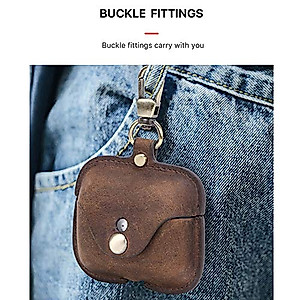 Airpods Pro Leather Case,Hiram Crazy Horse Cowhide Leather Portable Travel Case for Airpods Pro,Headphone Cases for AirPods Pro Charging Case(Coffee)