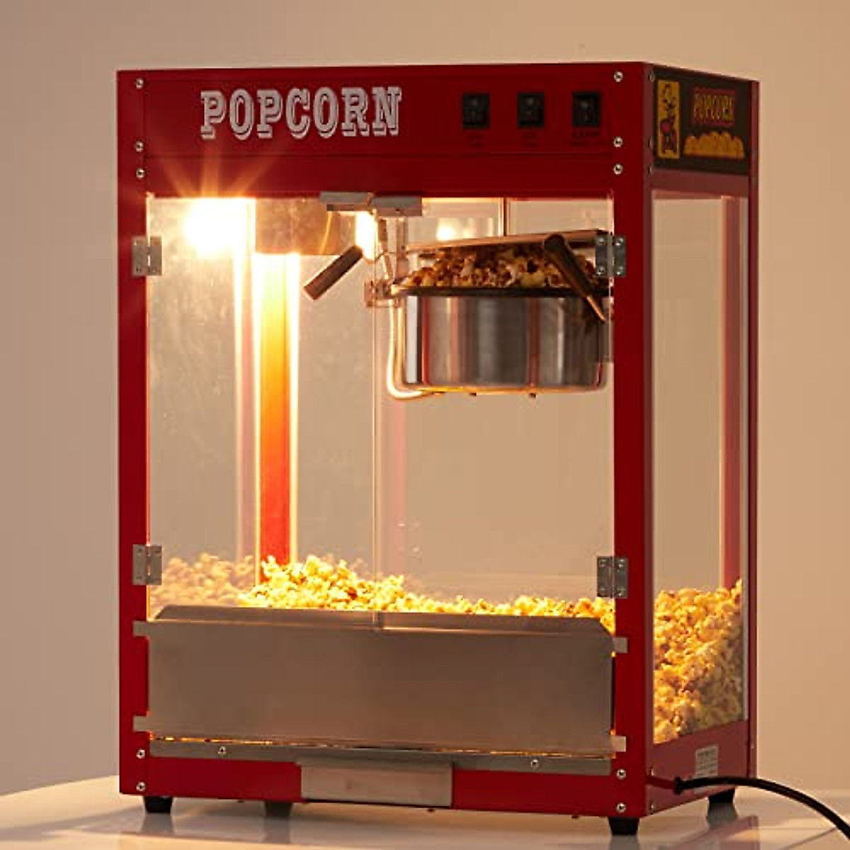 Aibudy Popcorn Maker, Nostalgic Retro Style Popcorn Machine with 8 Oz Stainless Steel Kettle, Exterior Protected by Tempered Glass Door, Suitable for Movie Theater Commercial or Family Dinners, Red