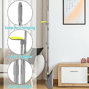 PHYEX 2-Pack Broom and Dustpan Combo Set, 48" Long Adjustable Handle Stand Up Dustpan with Self-Cleaning Teeth, Ideal for Home, Office, Kitchen, Indoor & Outdoor Use, Grey