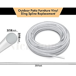 NickHouse 25' Vinyl 3/16" Outdoor Patio Sling Spline Replacement Awning Cord for Sling Chair Spline.180