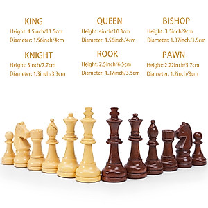 Vamslove Wooden Chess Pieces Large 4.5'' King Set of 32 Luxury Staunton Wood Chessmen for Chess Game Board (Chess Pieces Only), Velvet Storage Bags Included