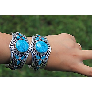 Multi-Stone Blue Stabilized-Turquoise Adjustable Cuff Bracelet | Unique Boho Jewelry for Men & Women