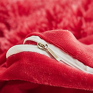 Jameswish Shaggy Plush Duvet Cover Set Super Soft Fluffy Faux Fur Comforter Cover Set Luxury Fuzzy Bedding Set 3 Piece(1Duvet Cover+2Pillowcases) with Zipper Clusure(Red White Ombre,Queen Size)