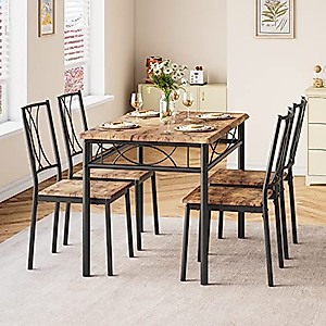 IDEALHOUSE Kitchen Table Set for 4, Dining Table and Chairs, Rectangular Dining Room Table Set with 4 Metal and Wood Chairs, 5 Piece Dining Table Set for Small Space, Apartment, Rustic Brown