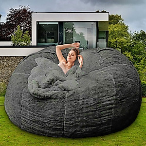 HDMLDP Bean Bag Chair for Adults Kids Without Filling Comfy Fluffy Giant Round Beanbag Lazy Sofa Cover for Reading Chair Floor Chair, 6FT, Dark Grey
