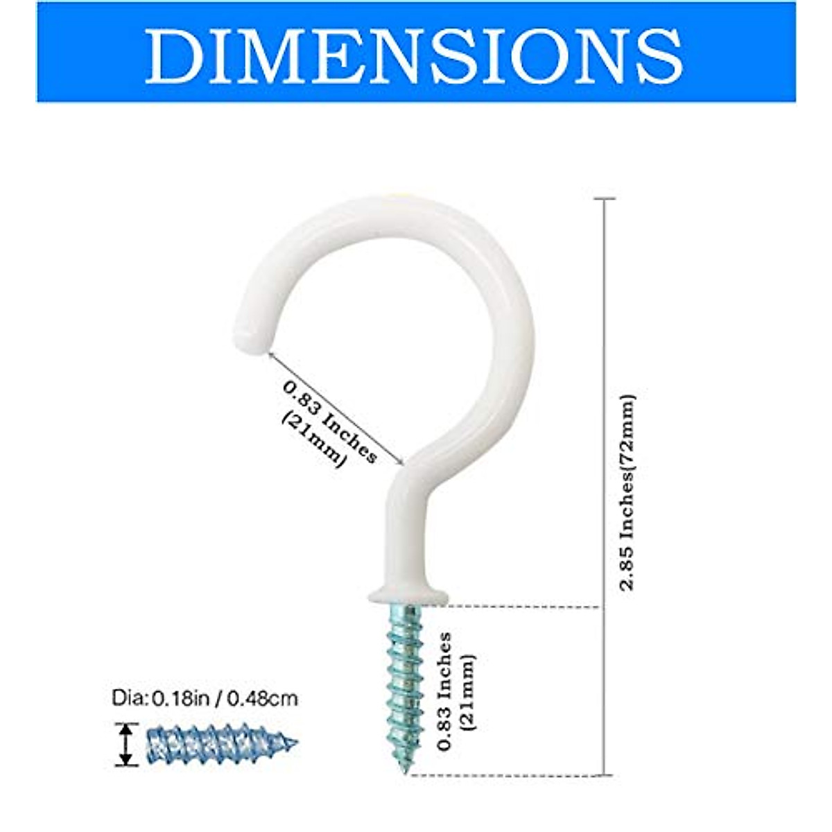 2 inches Ceiling Screw Hooks 15Pcs with Reusable Case Vinyl Coated Cup Hook Holder Screw-in Hooks for Hanging (White)