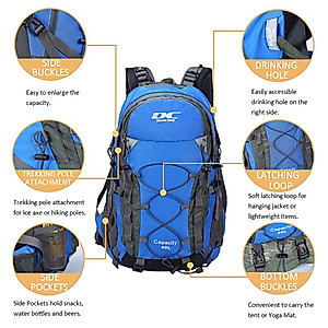 Diamond Candy Waterproof Hiking Backpack for Men and Women, Lightweight Day Pack for Travel Camping, Darkblue, 40L