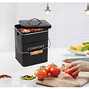 ayacatz Stainless Steel Compost Bin for Kitchen Countertop Compost Bin，1 Gallon, Kitchen Trash Can -Includes Charcoal Filter，Compost Bucket Kitchen Pail Compost with Lid-Black