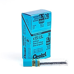 Pentel Super Hi-Polymer Lead Refill, 0.7mm Medium, 2B, 144 Pieces of Lead (50-2B),Gray