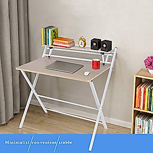 Tomppy 32inch Folding Desk for Small Spaces - Home Office Desk Simple Laptop Writing Table Multifunctional Study Writing Computer Desk Workstation for Home Office Use with Storage Shelf (1PC)