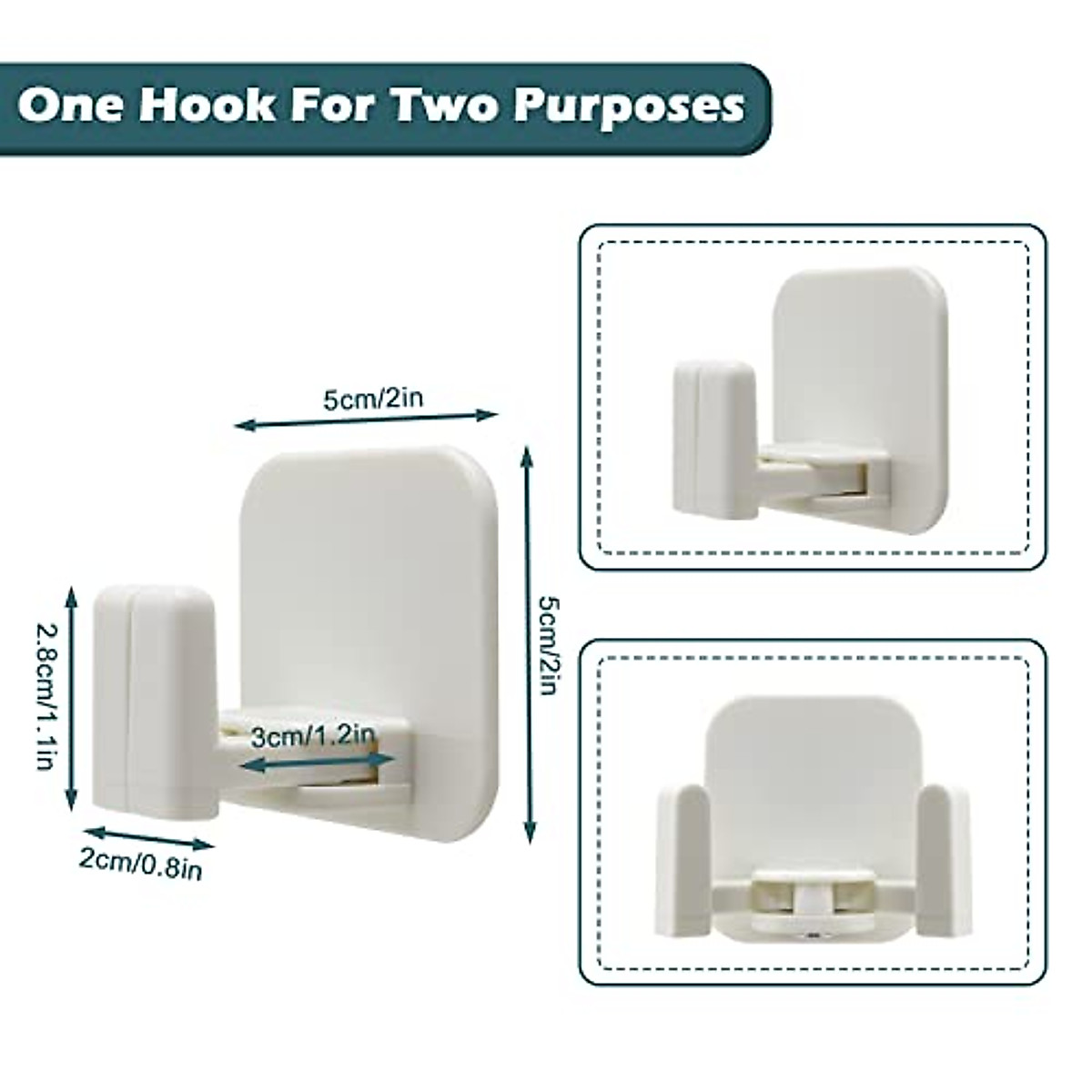 Modixun 8pcs Double Wall Hooks, Openable and Closeable, Self-Adhesive Double Prong Hooks, Double Robe Towel Hooks, Dual Hooks for Coat, Bag, Hat, Scarf, Jacket, Key, White