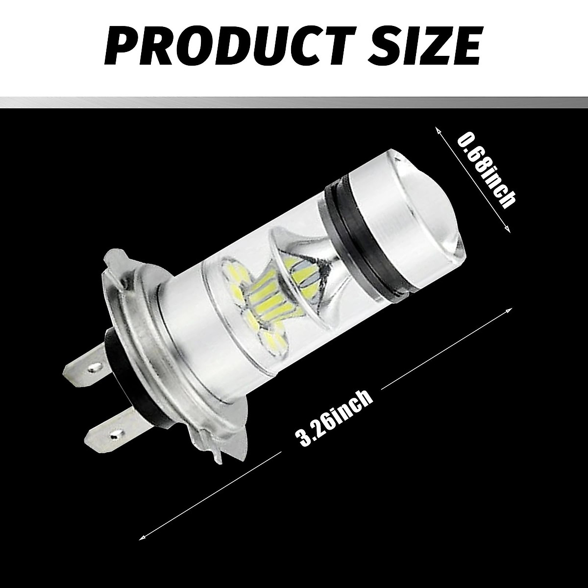 Ajxn 2 PCS Car H7 Led Fog Lamp, 20Led 100W High Power Super Bright Light Bulb Replacement, Plug and Play High Performance Daytime Running Light Low Beam, Universal Bulb for Most Cars (White)