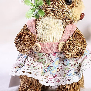 Okngr Easter Bunny Straw Figurine, Standing Rabbit Statue,Handmade Straw Cute Bunny Ornament, Easter Day Straw Bunny Figurine Decor Handmade Ornaments Gifts for Home Table Decorations