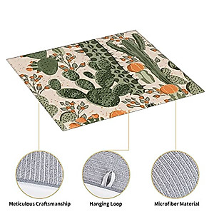 Green Cactus Printed Drying Mat For Kitchen Ultra Absorbent Microfiber Dishes Drainer Mats Non-Slip Silicone Quick Dry Pad - 18 X 16inch