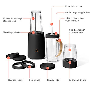 Beautiful Personal Blender, 12 Piece Set by Drew Barrymore (Black Sesame)