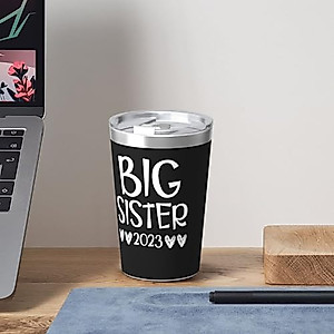 Big Sister 2023 Gifts For Girls Travel Cup Double Walled Glass Coffee Mugs with Lids 12oz Reusable Insulated Cappuccino Tea Latte Iced Coffee Cups Travel Mug-KK