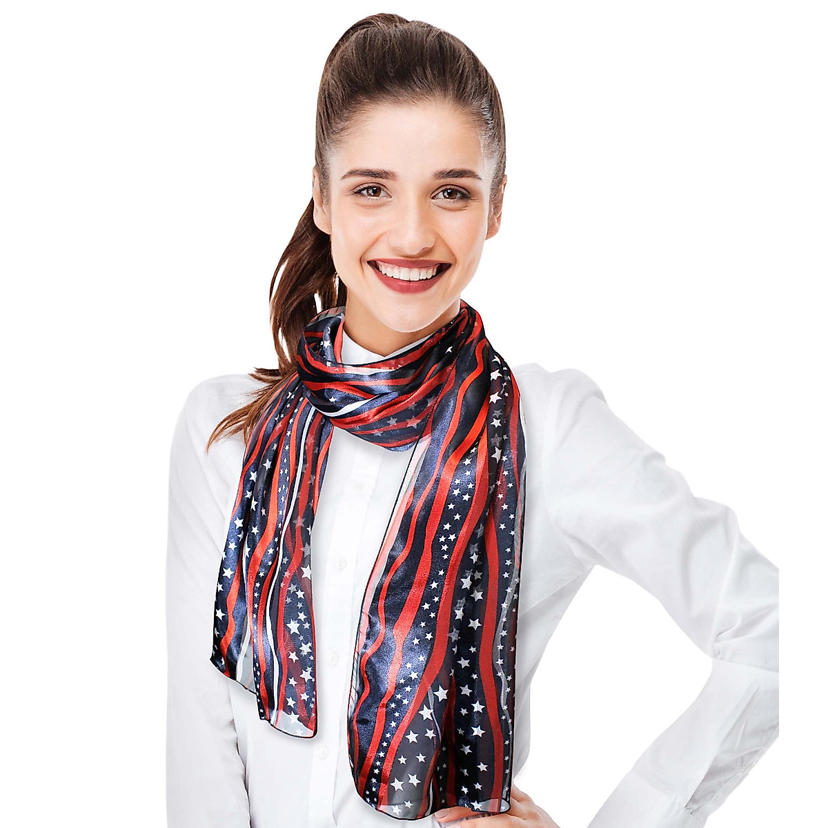 CBC Crown Patriotic USA Flag American Flag Star Scarf Fashion Novelty Scarves 13"x 60" or 35" x 35" (STRIPE - NAVY)