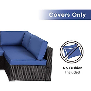 kinbor Patio Cushion Covers Replacement - 14 Piece Outdoor Couch Cushion Slipcovers with Zipper for Sectional Sofa Furniture Set, Washable Covers Only (Dark Blue)