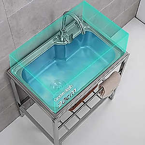 Freestanding Sink, with Faucet Sink Stainless Steel Kitchen, Commercial Movable Dining Sink, Used in Bars, Restaurants, Canteens, Garden Sink, 61×46×75cm