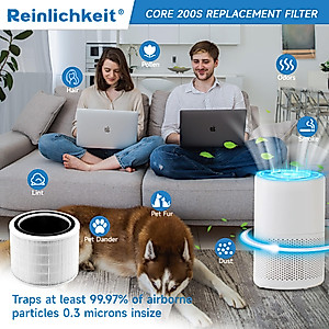 Reinlichkeit Core 200S Replacement Filter Compatible with Levoit Core 200S Smart WiFi Air Puri-Fier, 3-in-1 True H13 HEPA Activated Carbon Pre-Filter, Compare part Core 200S-RF，2 Pack