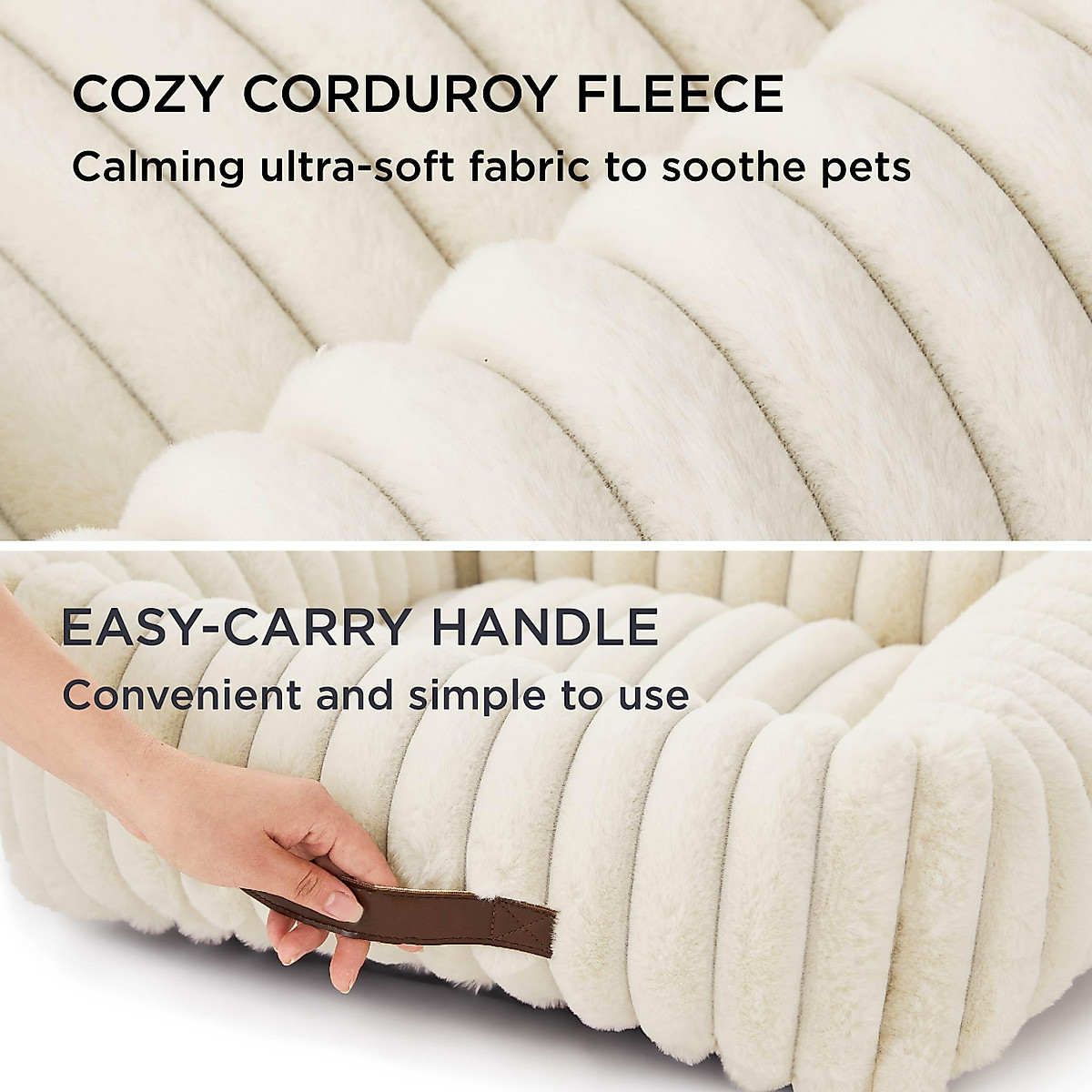 Bedsure Cute Dog Bed for Small Dogs & Cats - Washable Furry Puppy Beds, Rectangle Orthopedic Corduroy Fleece Pet Beds with Removable Zipper Cover, 20x19x6inches, Cream