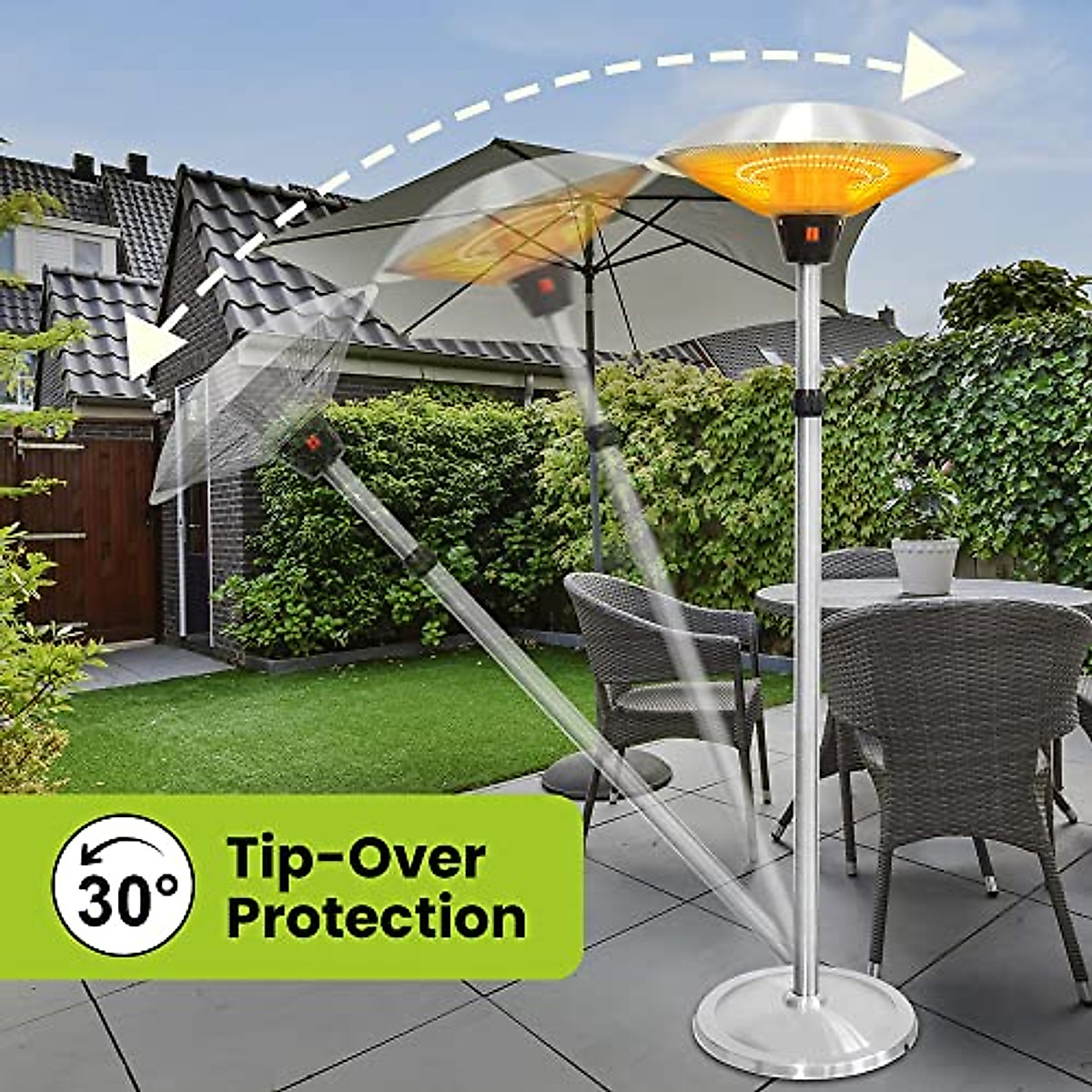 Fast Heating! - Indoor & Outdoor 1500W Electric Infrared Patio Heater, Waterproof & Tip-Over Protection, Perfect for Garden, Balcony, Garage, Backyard, and More! (EPH-SIL)