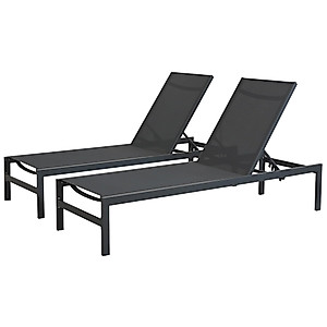 Yoneesn Pool Lounge Chair, Aluminum Outdoor Lounge Chair Set of 2 with Adjustable 5-Position Recliner and Lay Flat Patio Chaise Lounge for Patio, Beach, Pool... (L80.7 x W28.1 x H15)