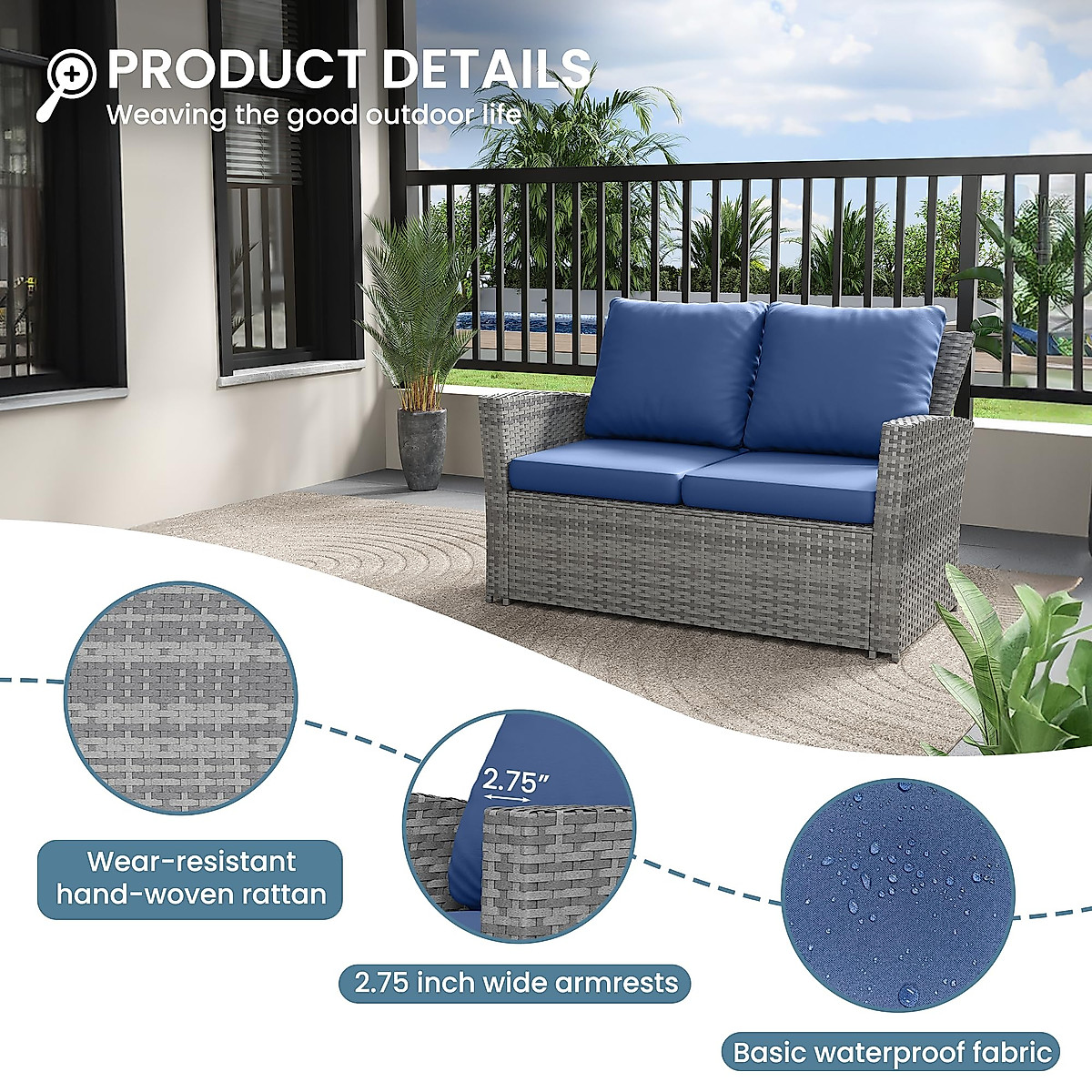Amopatio Patio Furniture Set, 4 Pieces Outdoor Patio Furniture Wicker Sectional Sofa Outdoor Patio Set Patio Conversation Sets, Grey