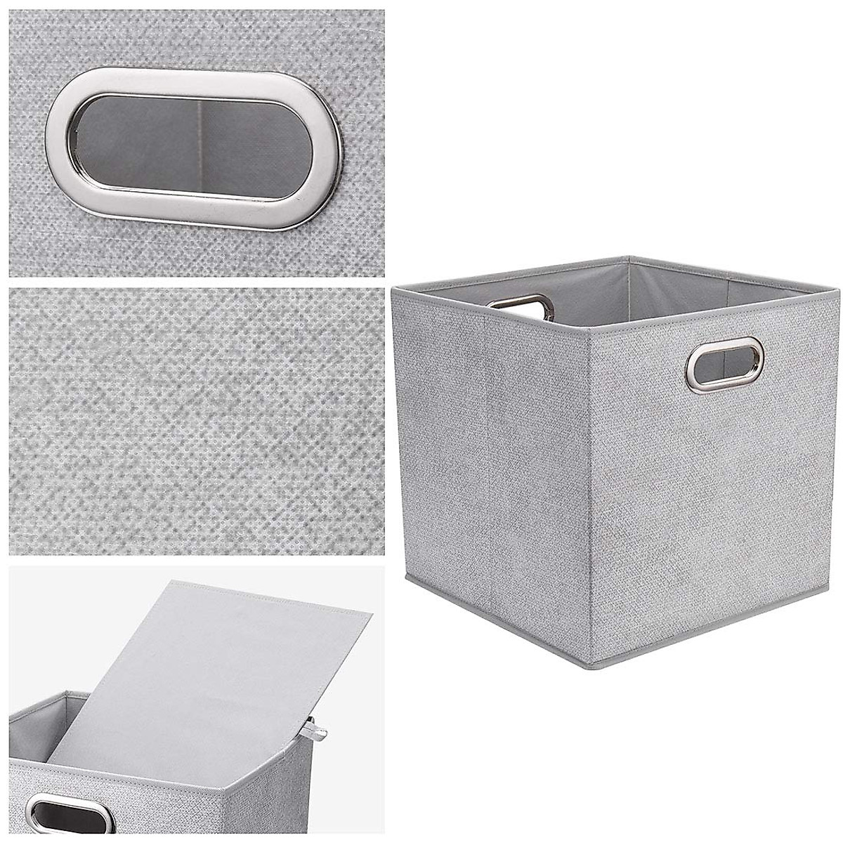 i BKGOO Cloth Storage Bins Set of 4 Thick Fabric Drawers Foldable Cubes Basket Organizer Container with Dual Metal Handles for Shelf Cabinet Bookcase Boxes Grey-White 10.5x10.5x11 inch
