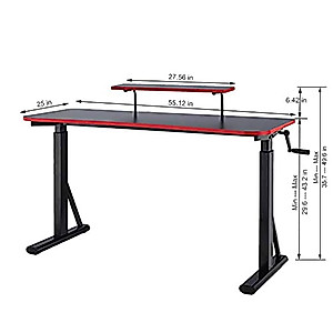 Amazon Basics Height-Adjustable Gaming Desk with Raised Monitor Shelf - Red