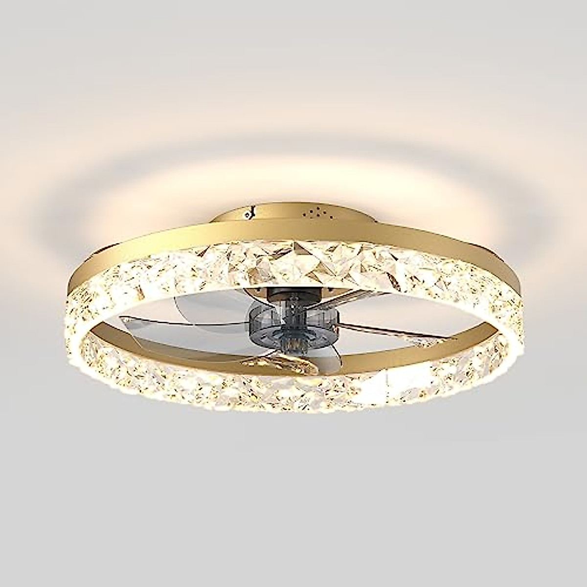 Pang Pang Gold Ceiling Fans with Lights Flush Mount,LED Dimmable Low Profile Ceiling Fan with Remote Control,6 Speeds Reversible Blades and Smart 3 Light Color for Bedroom Living Room Kitchen