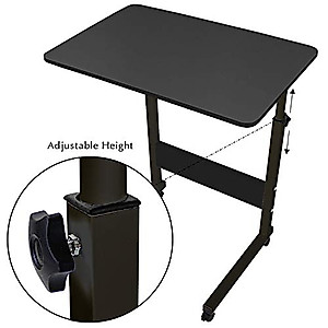 Outvita Mobile Computer Desk 23.62 Inches Height Adjustable Rolling Side Table, Home & Office Gaming Laptop Workstation Standing Sofa Corner End Cart with Wheels - Black