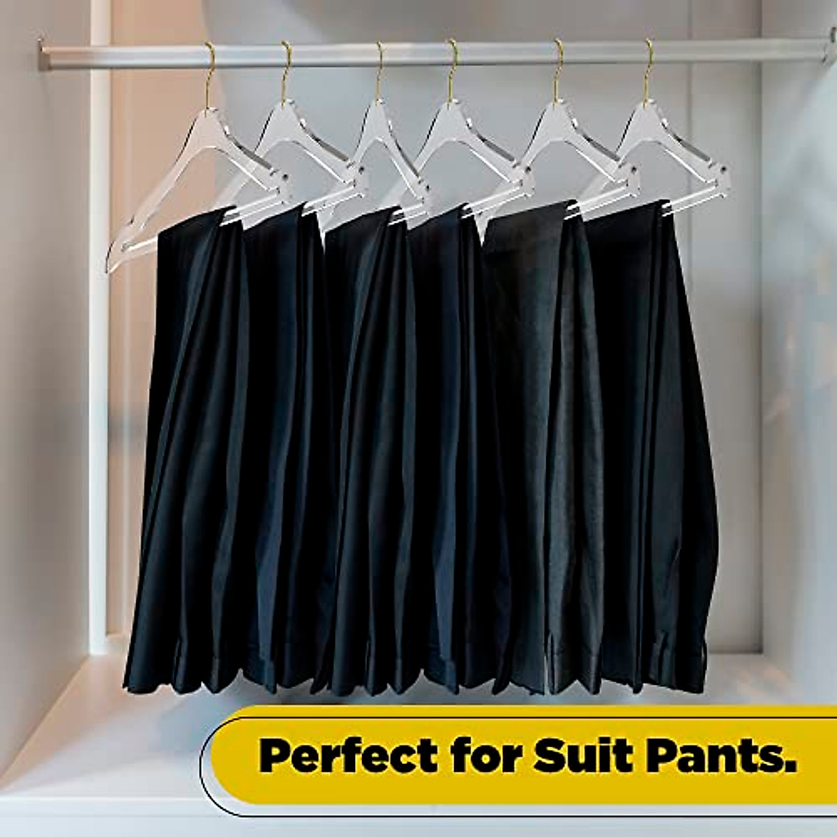 Acrylic Clear Suit Hangers, high-end Quality Clothes Hangers with Non Slip Pants bar Gold Swivel Hook for Luxurious Closets (Gold Suit 5 Pack)