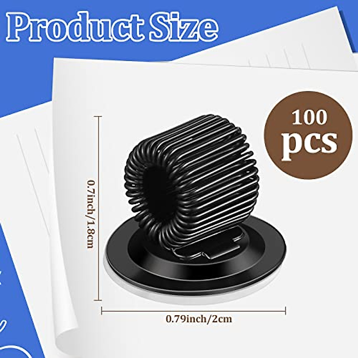 100 Pcs Metal Pen Holder Clips Self Adhesive Pen Pencil Organizer with Adjustable Spring Loop Manganese Steel Pen Clip Fit any Pens, Whiteboard Refrigerator Erase Board Bulletin Board Map (Black)