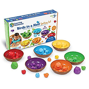 Learning Resources Birds in a Nest Sorting Set, Fine Motor Set, Color Sorting Set for Toddlers, 36 Pieces, Ages 3+